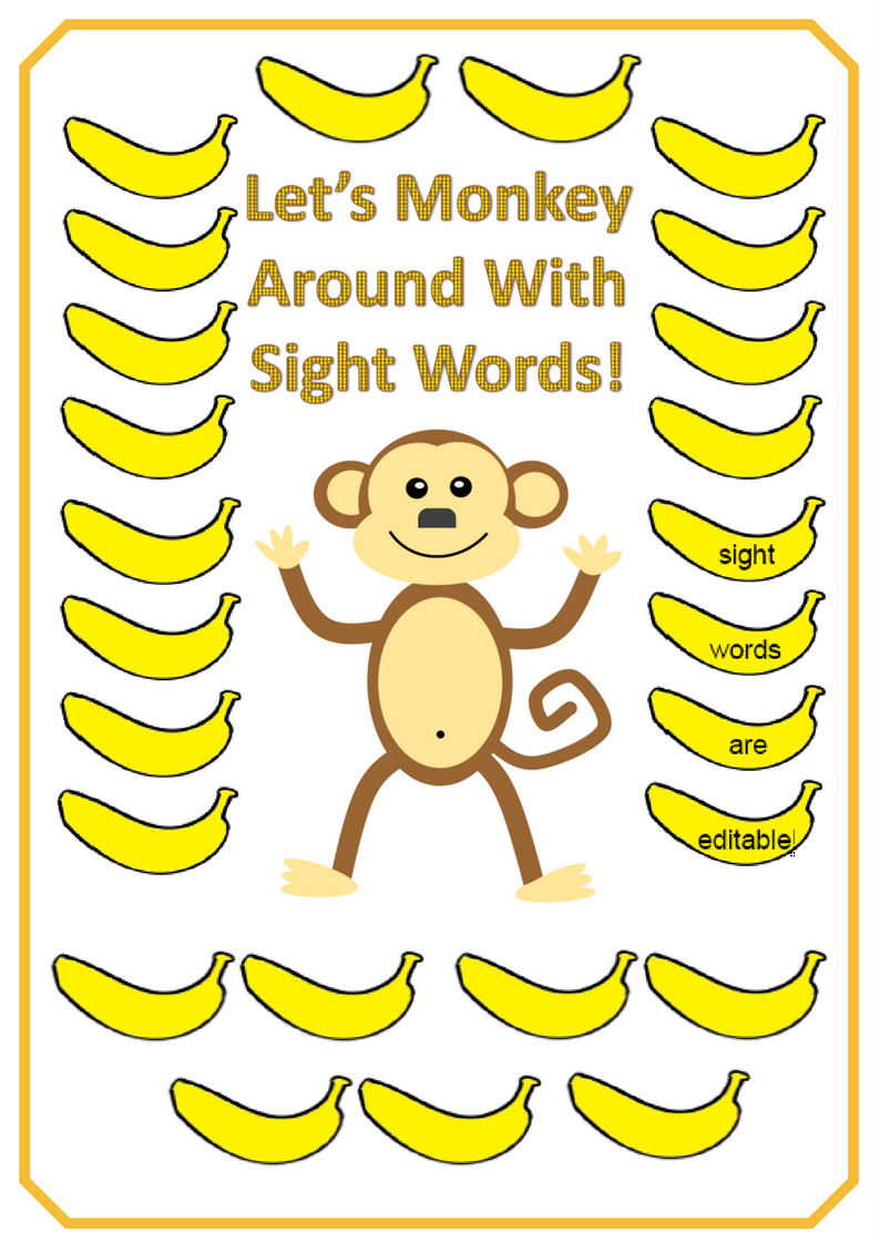 Editable Monkey Sight Word Wall Display – Sunlight Learning