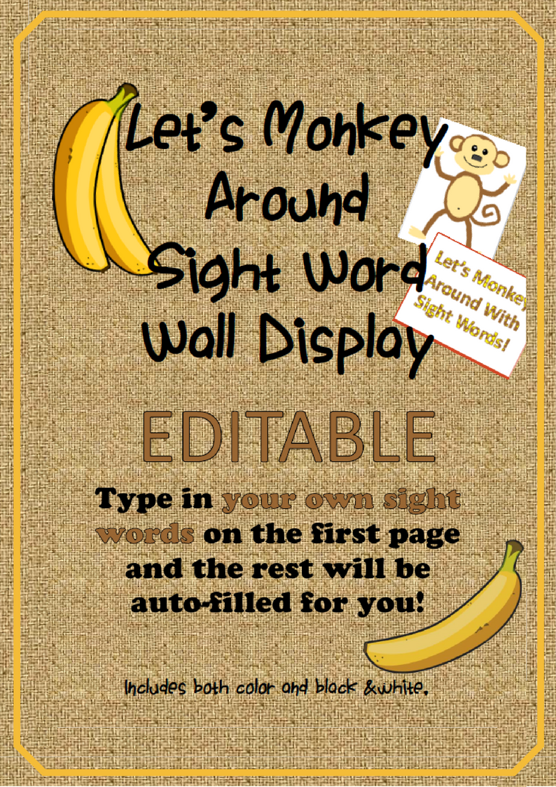 Editable Monkey Sight Word Wall Display – Sunlight Learning